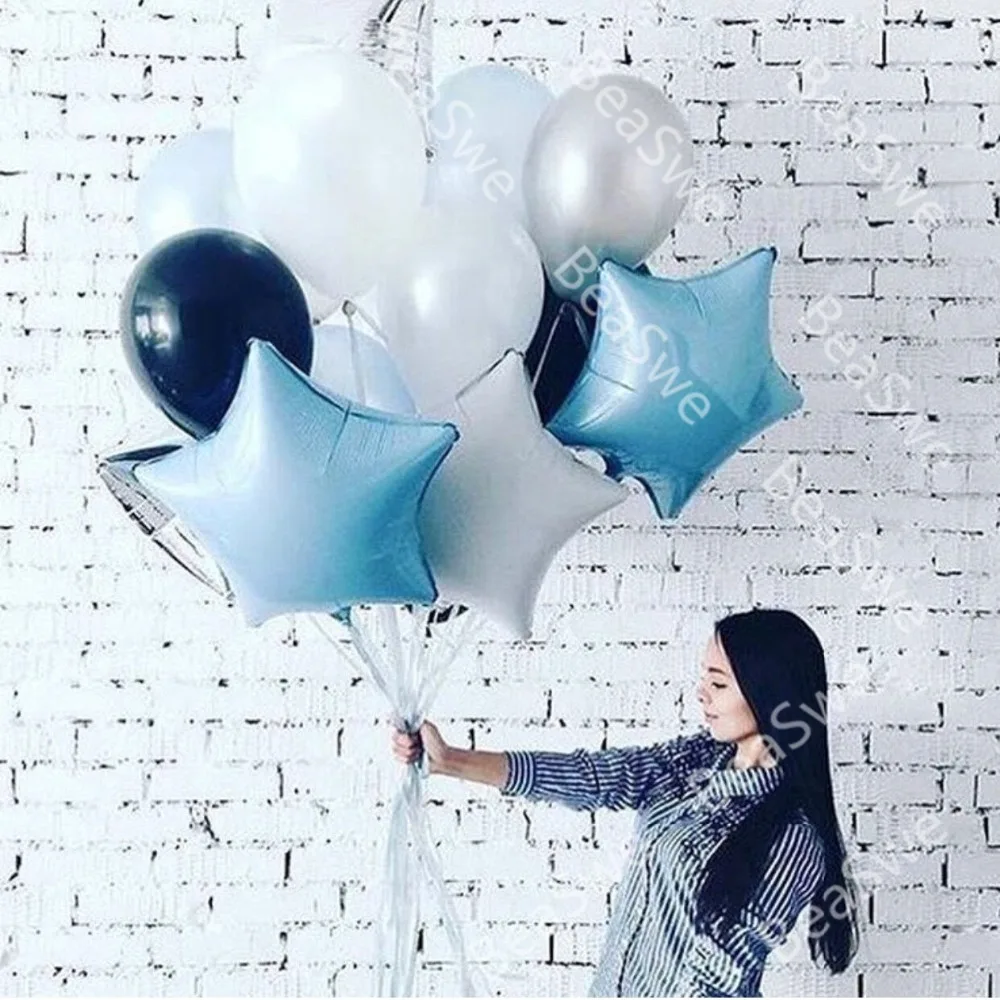 17pcs/lot white blue black balloons bunch 12 inch pearl Latex helium ...