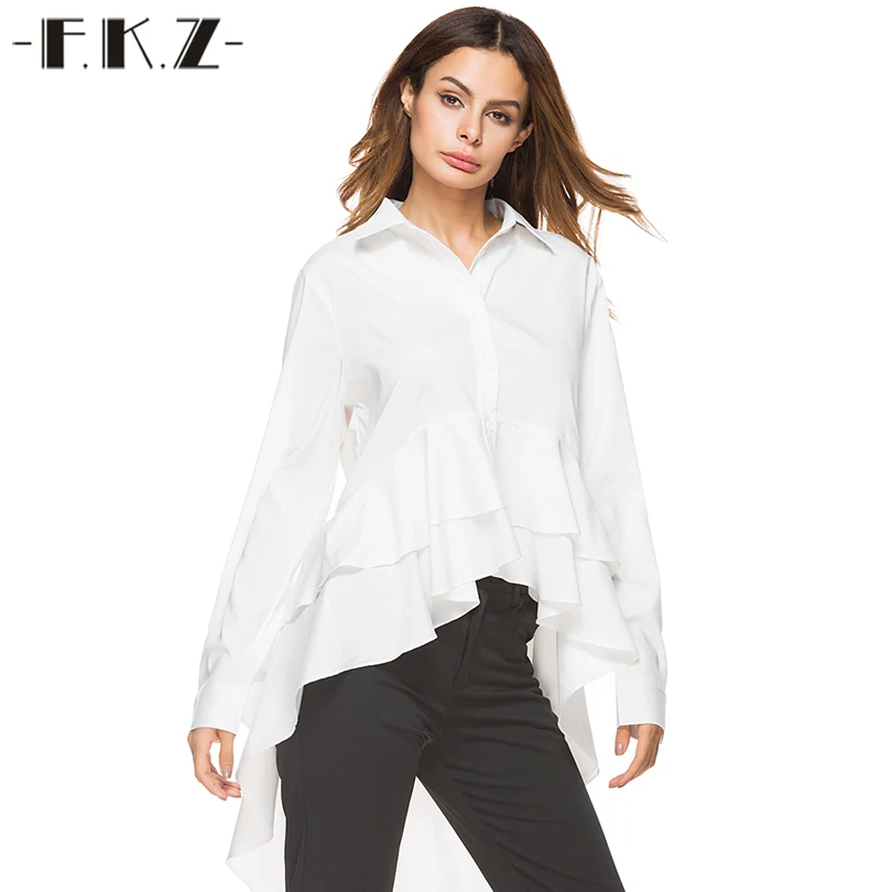 FKZ Irregular Autumn Women OL Blouses Solid Long Sleeve Single Buttoned ...