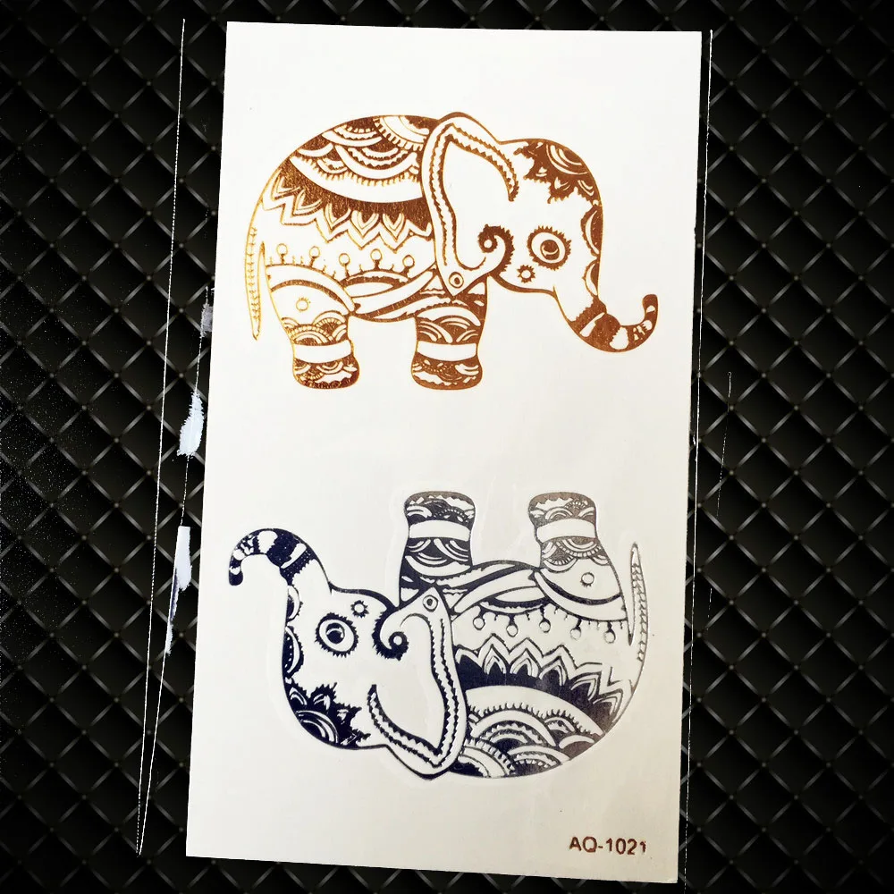 Taty Tatouage Ganesha GOLD Designs แฟลช Water Transfer สักโลหะ GAQ 1021 ...