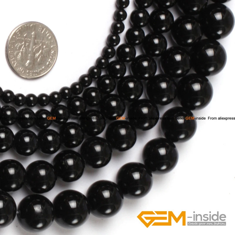 Natural Stone Black Agates Round Loose Spacer Beads For Jewelry Making ...