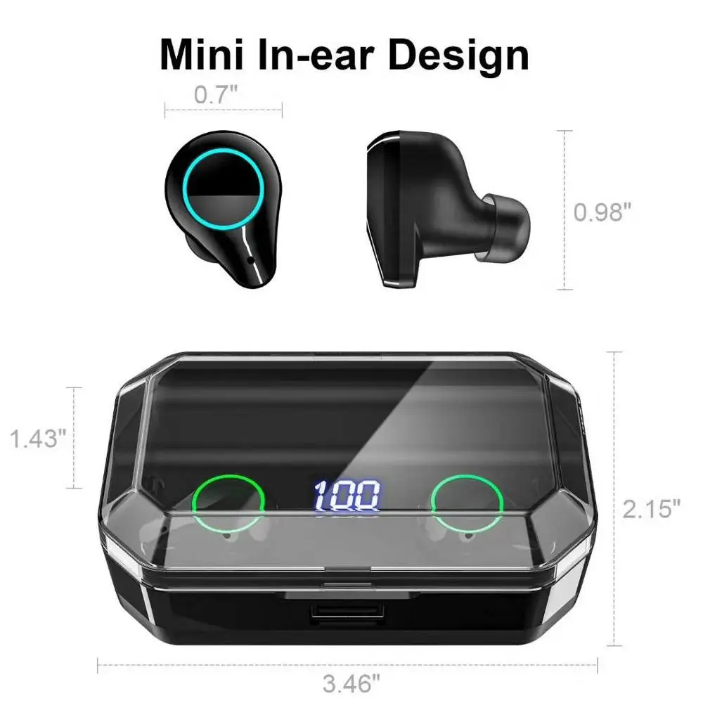 T9 LED Display Touch Bluetooth Earphones Earbuds 7000MA Power Bank ...