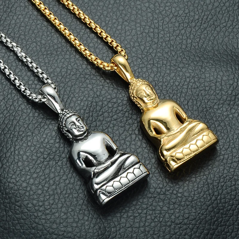 MCSAYS Hiphop Jewelry Stainless Steel Iced Out Buddha Pendant Box Chain ...