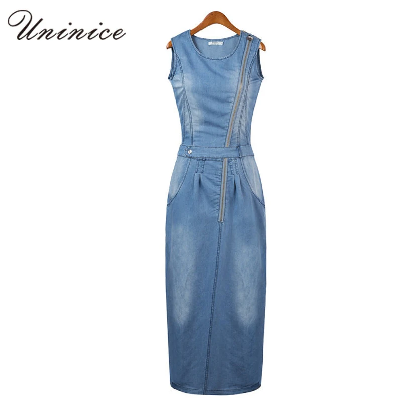 2017 New Arrival Women Summer Style Fashion Denim Dress Lady Sleeveless