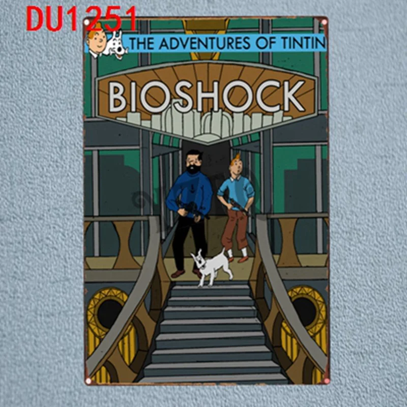 Tintin Cartoon Tin Signs Metal Plate Wall Pub Kid's Room Home Art Party ...