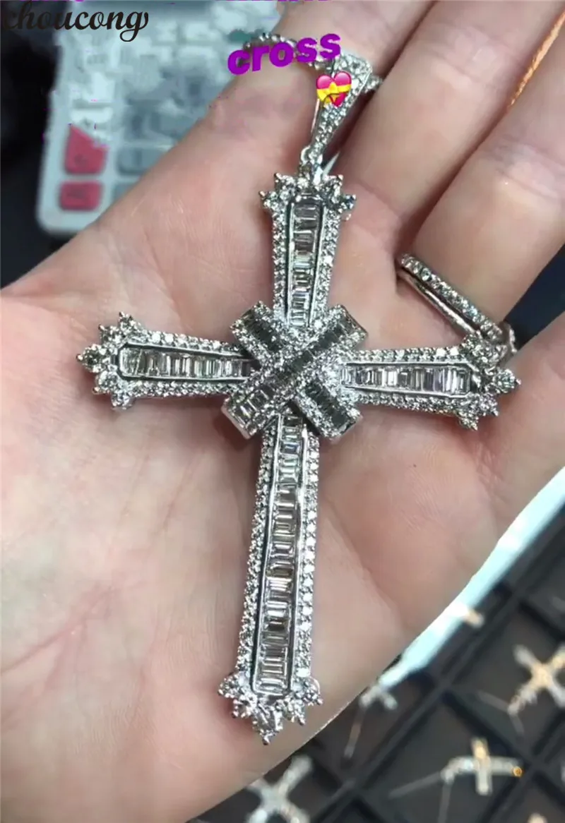 choucong Luxury Long Cross Pendant 5A Cz Stone 925 Sterling silver ...