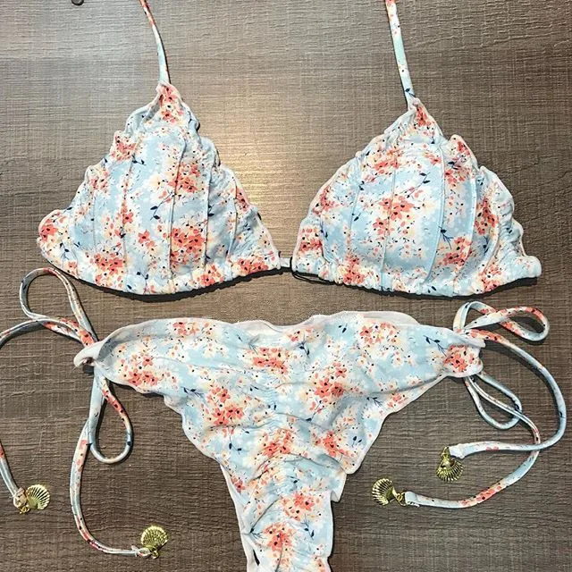 New Floral Print Thong Bikinis Push Up Swimwear Women Bandage Swimsuit