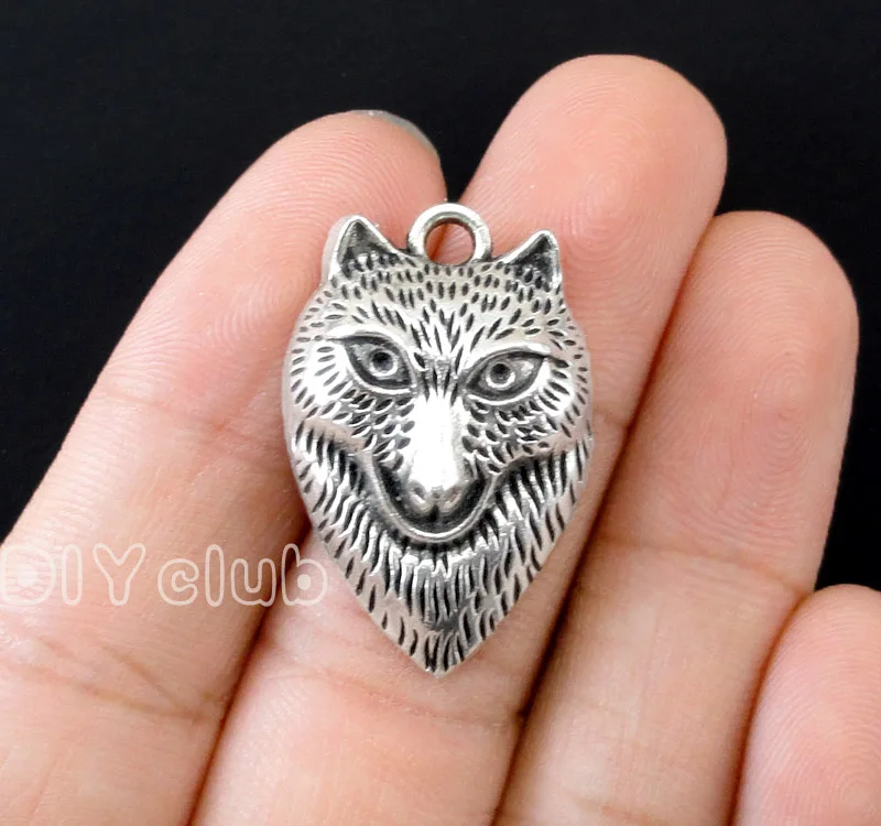 15pcs Antique lobo de plata colgante de cabeza adorable 30x20mm|charm ...