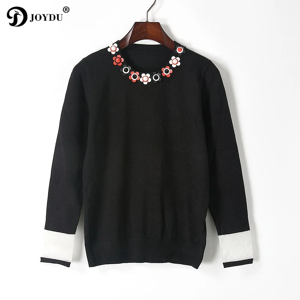 JOYDU Runway Womens Sweaters 2018 O neck Leather Flower Rivet Knitted ...