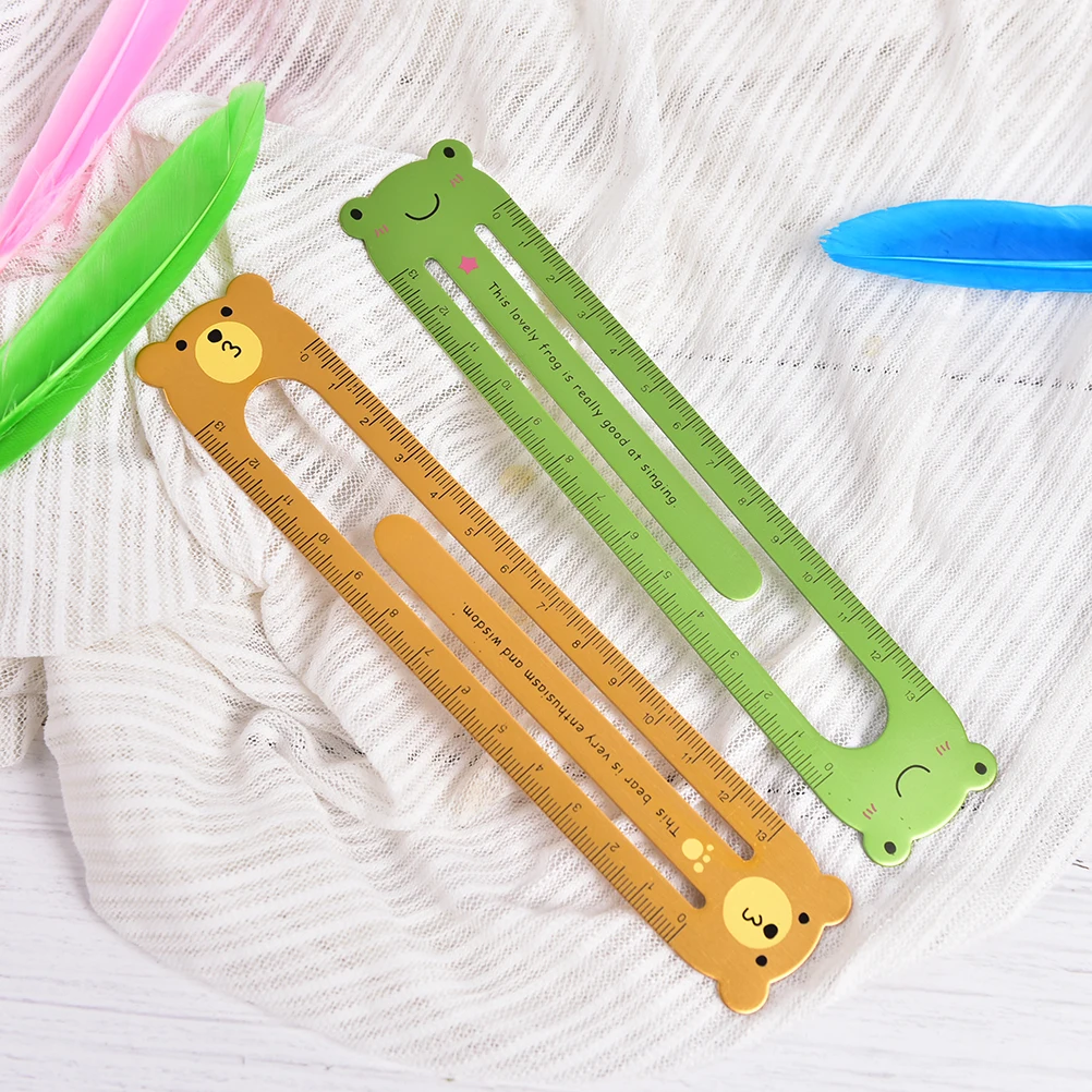 Kawaii Cartoon Frog Bear Pig Cat Metal Paper Clip Stationery Ruler For ...
