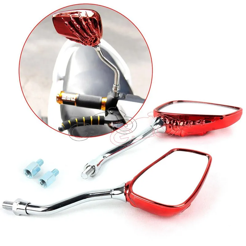 Red Motorcycle Skull Hand Claw Rear View Side Mirror Universal Fit All ...