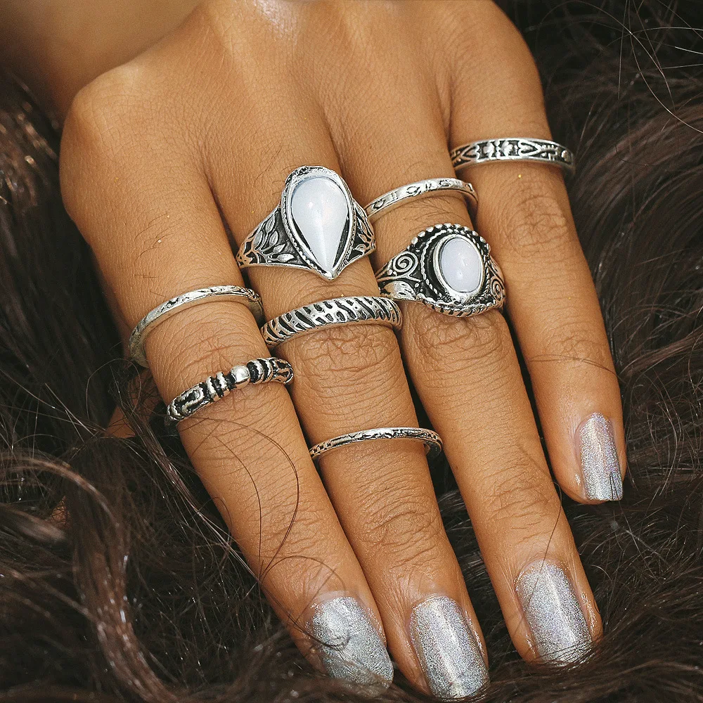 HOCOLE 2017 Hot sale Vintage Retro Pattern Finger Midi Ring Sets Heart ...