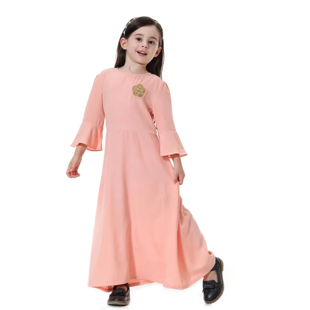 Appliques Muslim Abaya Maxi Dress For Girls Islamic Traditional Kids ...