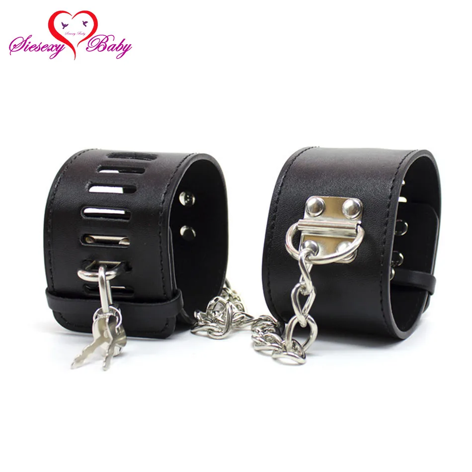 Black Faux Leather Soft Handcuffs Restraints Sex Bondage Ankle Cuffs Bondage Erotic Slave