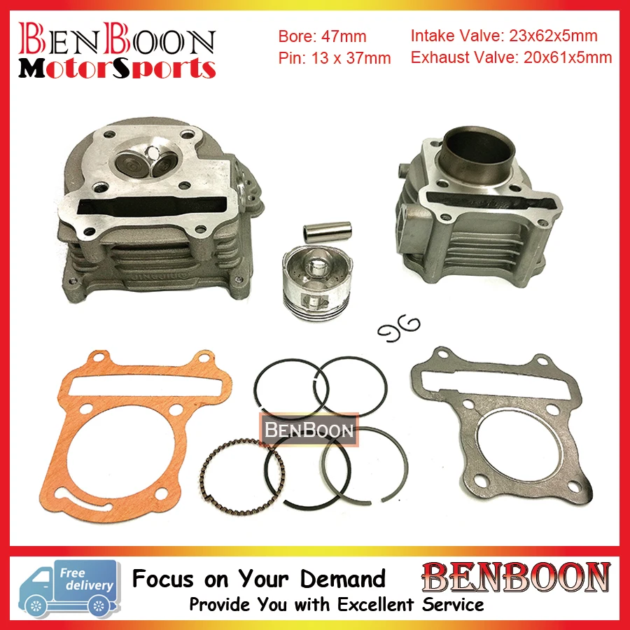 GY6 80cc 47mm Big Bore Cylinder & Head Kit with big valves 139QMB ...