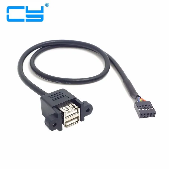 50cm Stackable Dual USB 2.0 A Type Female to Motherboard 9 Pin Header ...