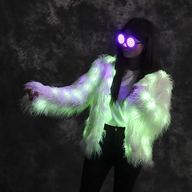 M70 Colorful Led Luminous Fur Coat Rave Festival Weras Stage Show Dress ...