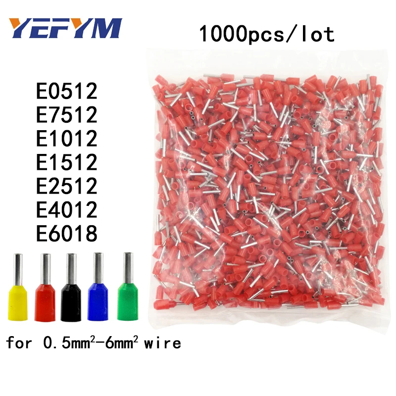1000PCS/lot tube insulating terminals E0512 E7512 E1012 E1512 E2512 ...
