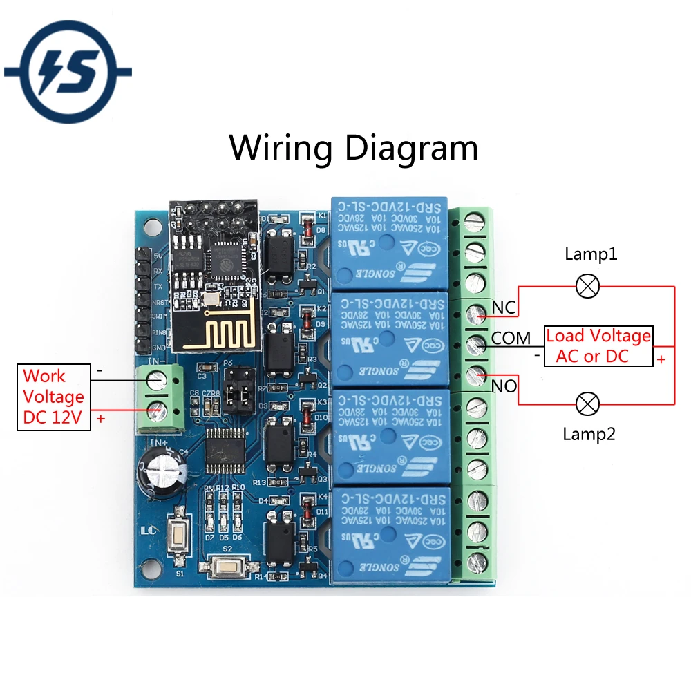 Esp8266 Wifi Relay Module 12v 4 Channel Remote Control Switch For Smart ...