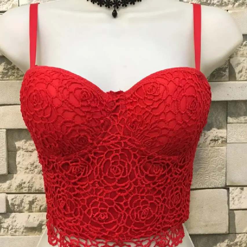 2019 Summer New Strapless Hollow Out Sexy Vest Strap Tight Bra Female Wild 4 Color Lace Tube Top