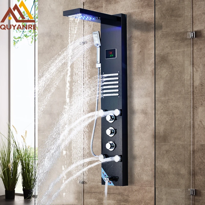 Quyanre Schwarz LED Dusche Panel Regen Wasserfall Dusche Temperatur ...