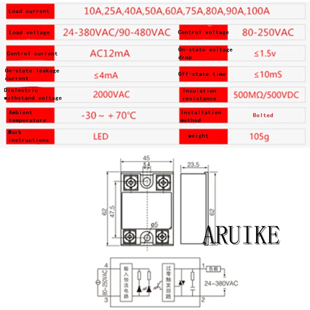 Generic Solid State Relay Ssr-50aa-H 60aa 75aa 30a 40a 50a Actually 80 ...