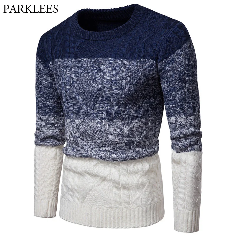 Gradient Color Jacquard Sweater Men 2018 Autumn Winter Mens Knitted