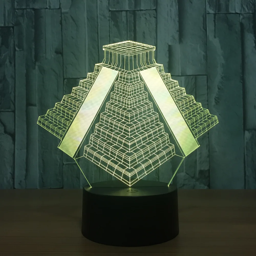 3D Light LED Night light Pyramid in Mexico Light 7 Colors Changing Lamp ...