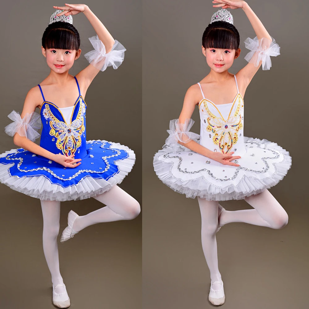 Vestido de Ballet Blanco/azul/rosa con diamantes para niños, traje de ...