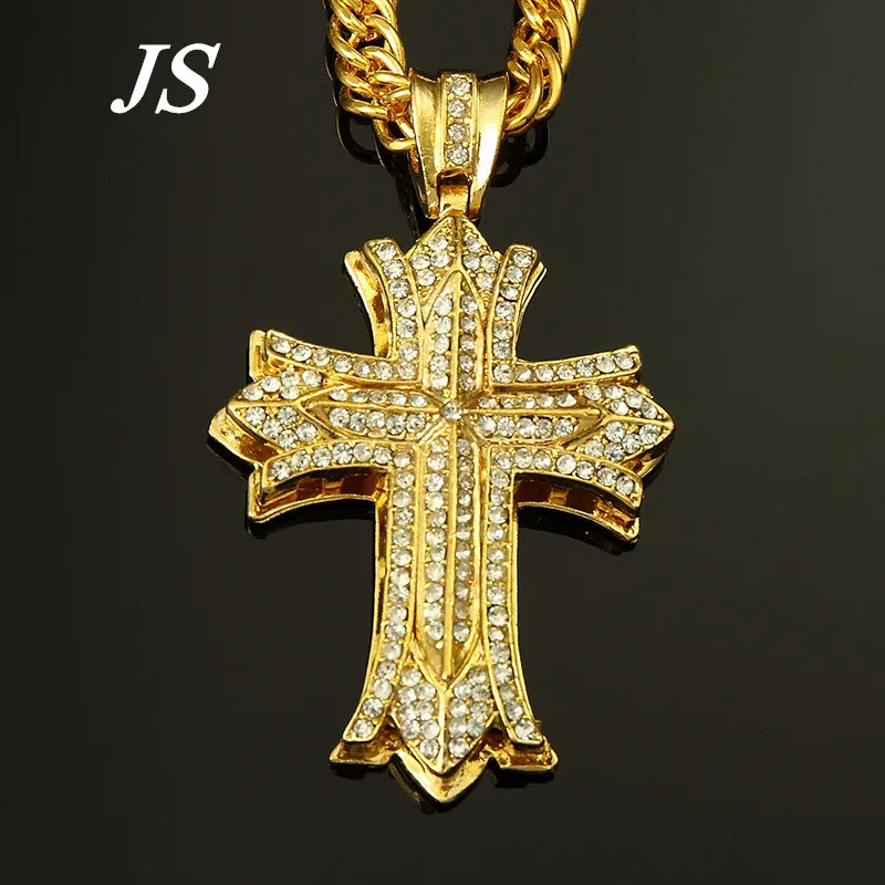JS 90cm Hip Hop Rapper Cross Pendant Men Chunky 24K Gold Silver Plated ...