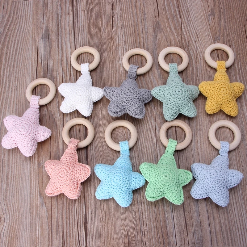Baby Teething Ring Chewie Teether Safety Wooden Natural Star Sensory ...