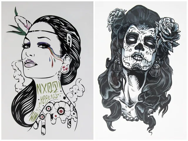 2 sztuk/zestaw Gangster Kobiety + Gangster Rose Tattoo Tattoo Dymu ...