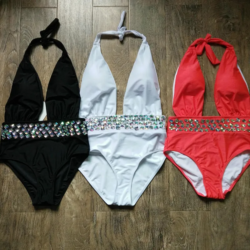 2018 Sequin Halter Trikini Shining Swimingsuit Bling High Waist
