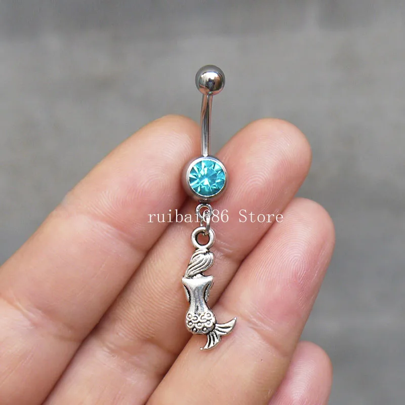 2pcs Mermaid belly button ring, Mermaid Navel Piercing, Dangle Belly ...