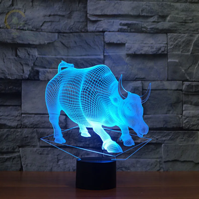 Creative 7 Colour Bull Shape Table Lamps USB Charge Led 3D Night Light ...