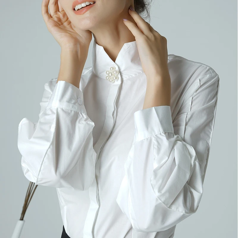 2019 Summer White Blouse Cotton Office Button Up Elegant Women Blouses