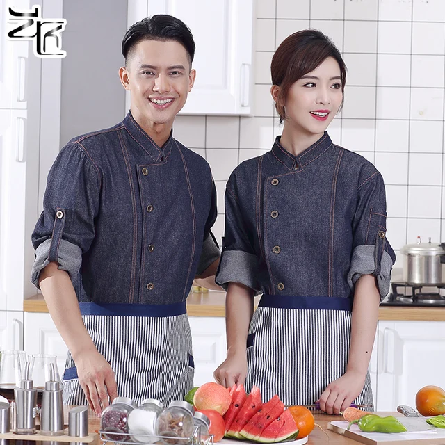 Chef Pakaian Kerja Restoran Hotel Cooker Denim Jaket Pria dan Wanita ...