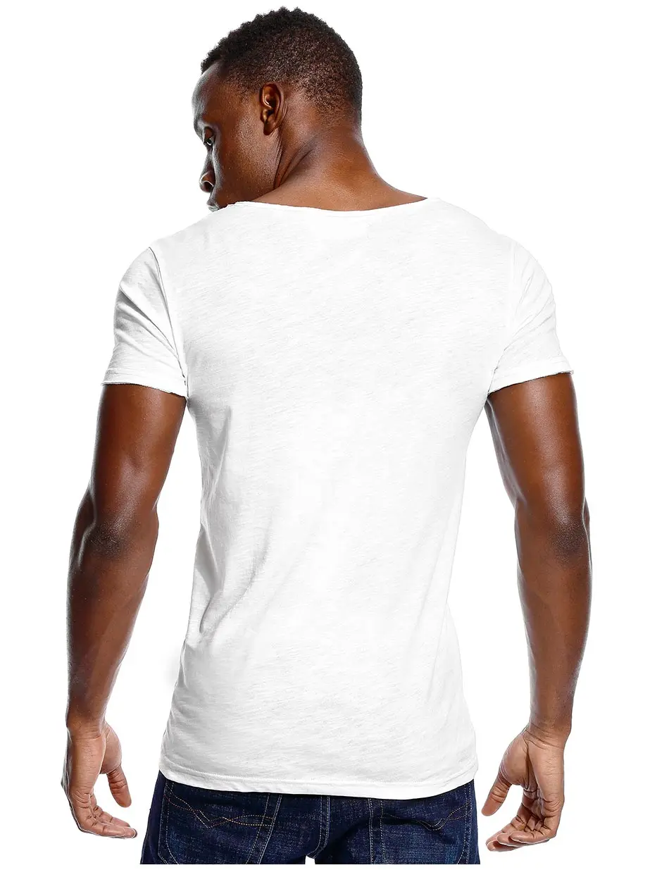 Scoop Neck T Shirt for Men Low Cut Deep V Neck Wide Vee Tee Male Tshirt ...