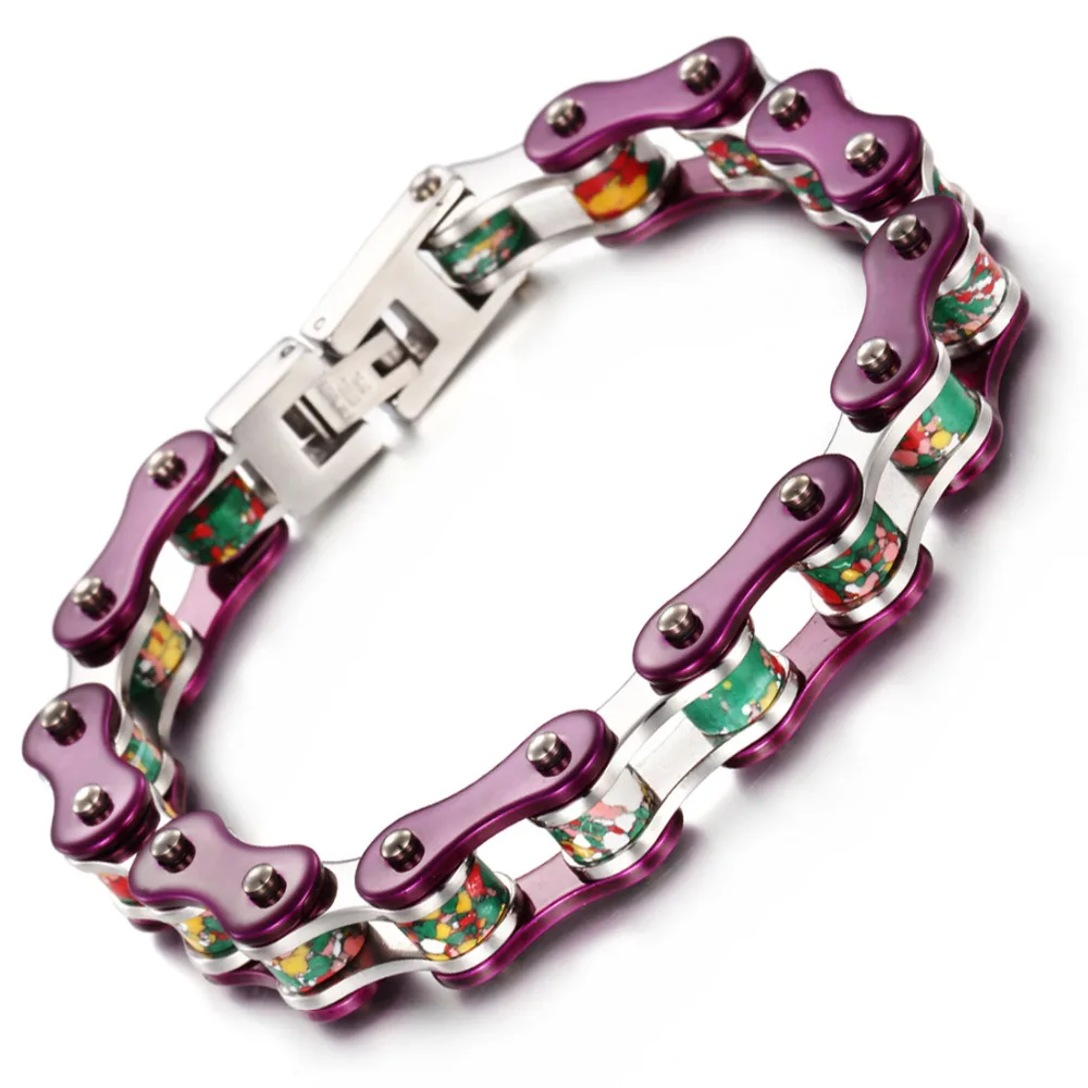10mm Wide Biker Motorcycle Link Red Purple Silver Color 316L Stainless ...