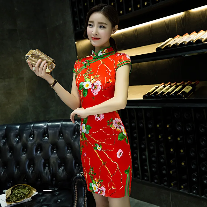 2018 party Chinese red traditional Qipao modern short cheongsams|short ...