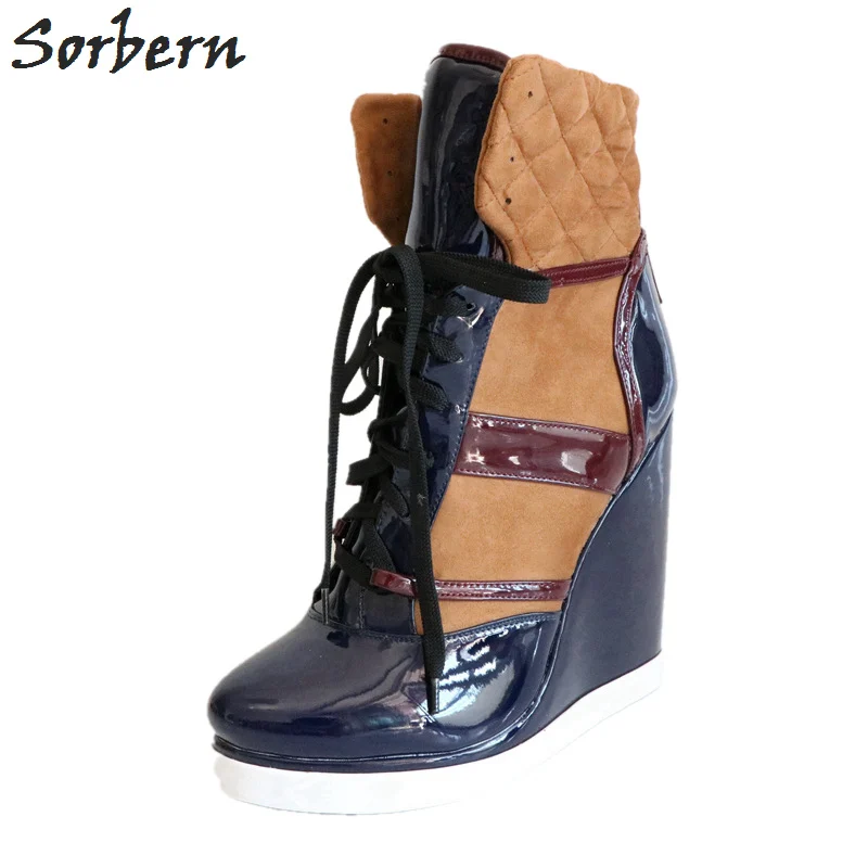 Sorbern-Custom-Wedge-Ankle-Boots-Unisex-Lace-Up-Size-43-Round-Toe ...