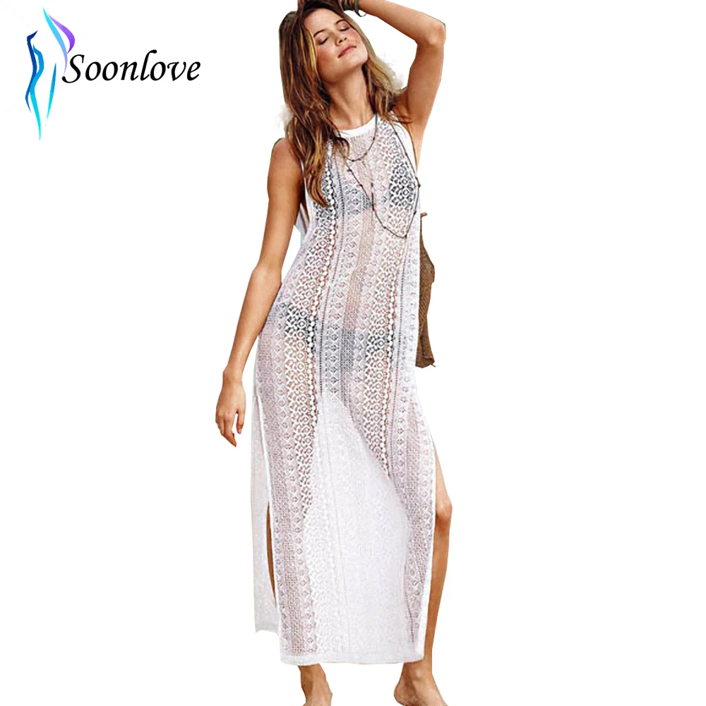 Luxurious Designer Sun Day Sheer Woman Lace Long Beach Dress O Neck ...