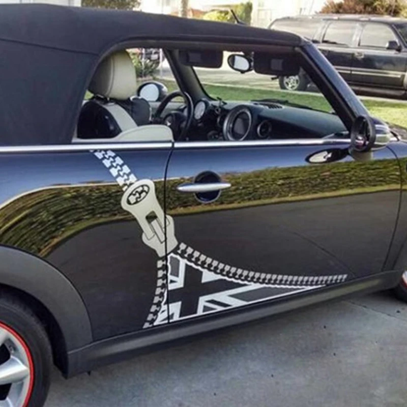 Car Styling Gray Union Jack Zipper Door Side Skirt Stickers Decal ...