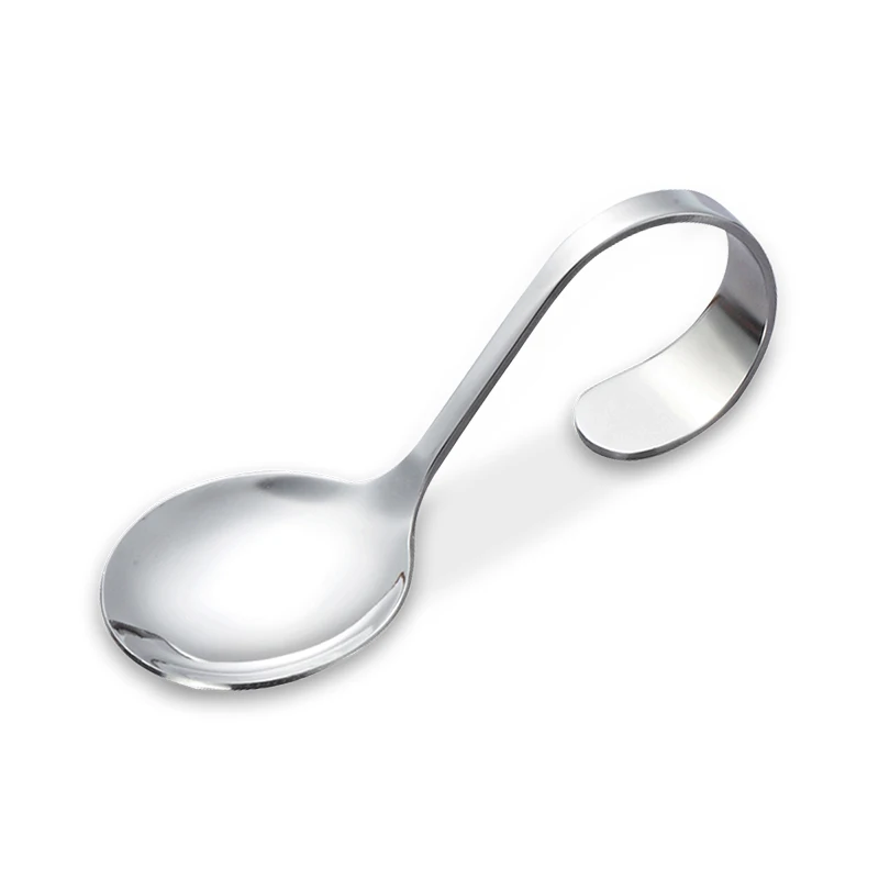 Stainless Steel Curved Handle Dessert Spoon Western Round Salad Soup ...