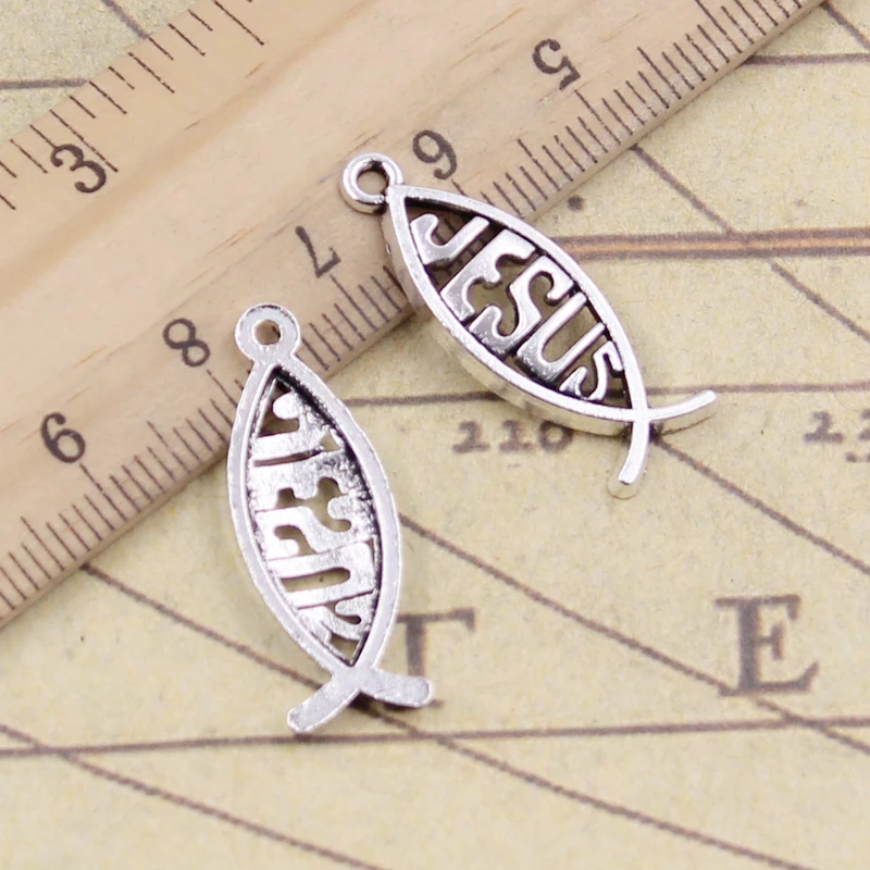 20pcs Charms Fish JESUS 27x10mm Tibetan Silver Color DIY Retro Jewelry ...