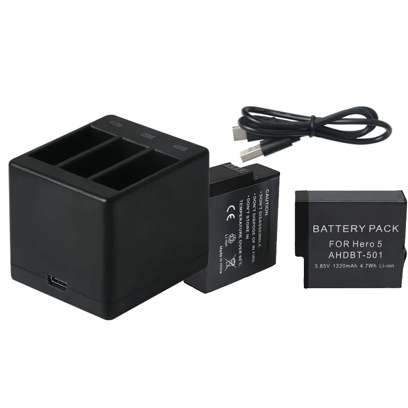 For 2018 Gopro Hero 5 6 7 8 Battery 1220mah+ 3-port Charger With Type C ...