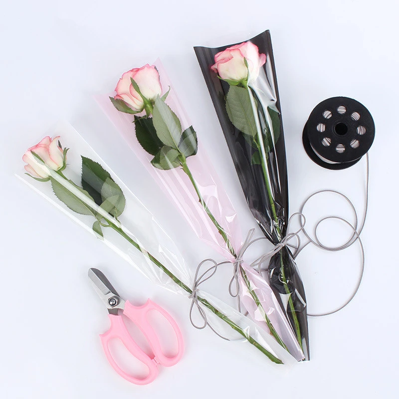 50pcs 45cm Florist Plastic Flower Packaging Bags Single Rose Bags ...