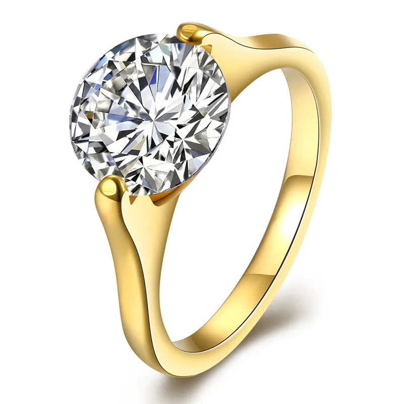 Yellow Gold Color Imitation Diamonds Engagement Ring Cz Crystal Cubic