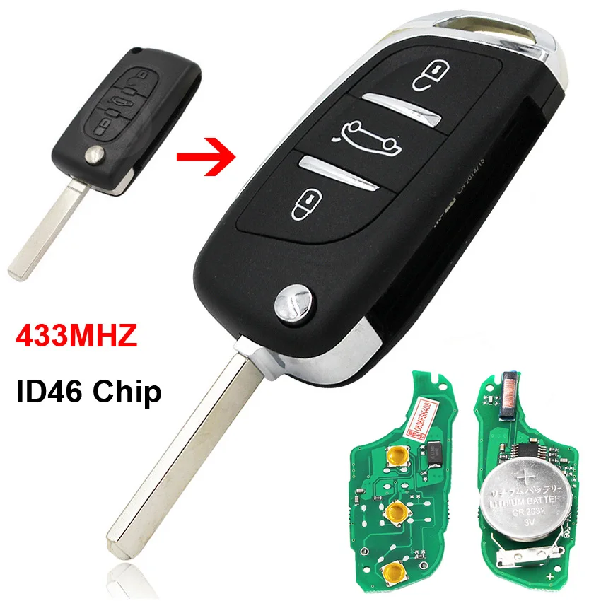 New Replacement 3 Button Folding Flip Remote Key Smart Car Key Fob ...