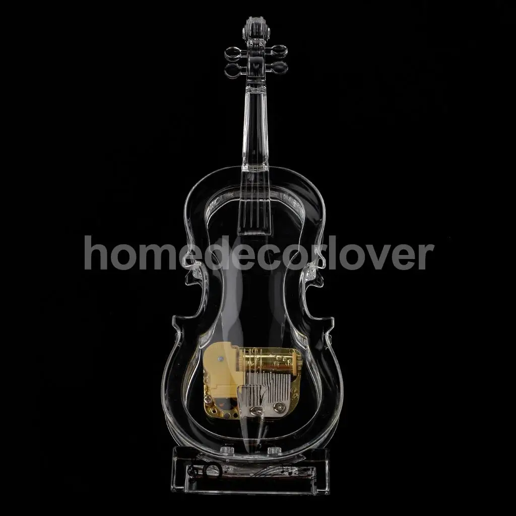 Clear Acrylic Violin Clockwork Music Box Melody Box with Castle in the ...