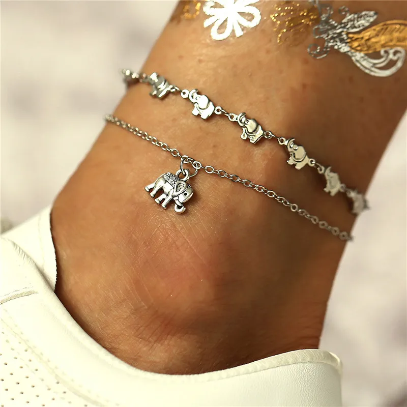 Modyle Vintage Multiple Layers Anklets For Women Retro Elephant Pendant ...